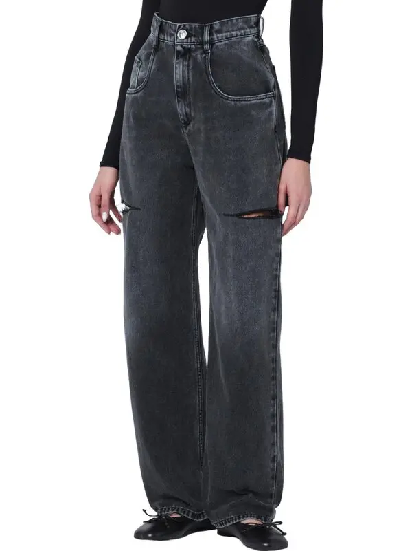 MAISON MARGIELA Washed Cotton Denim Jeans With Ripped Details - Black