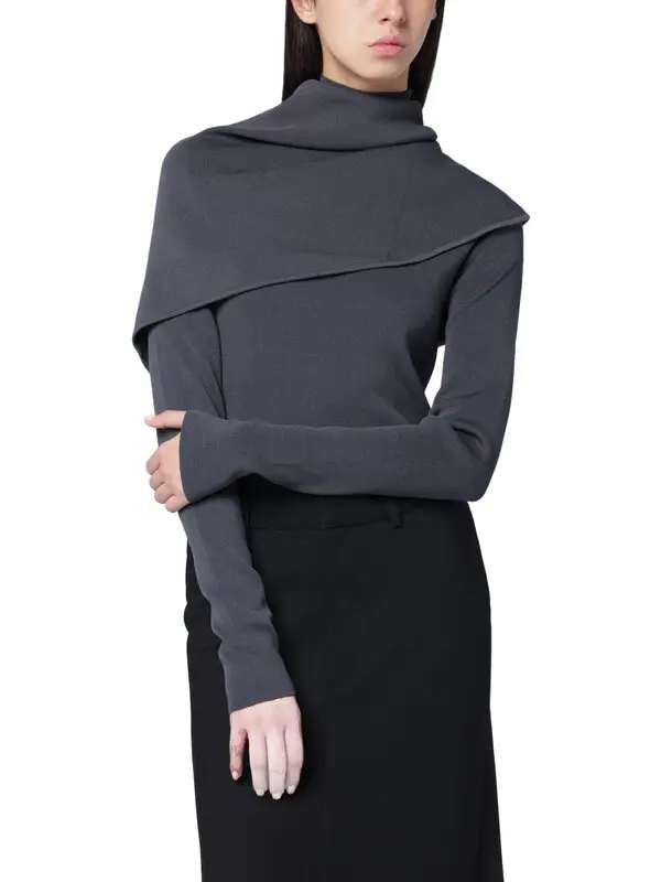 ENTIRE STUDIOS Turtleneck Sweater With Cape Detail - Grey