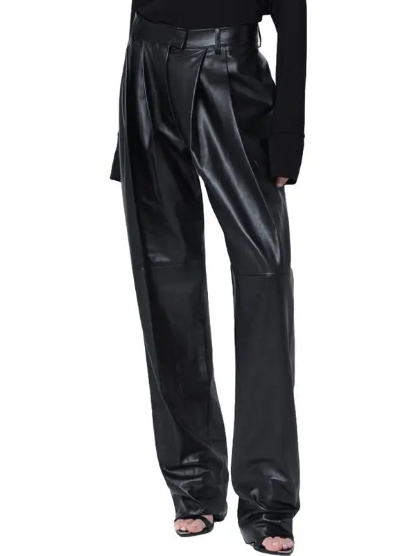 FRANCESCO MURANO Faux Leather Pleated Trousers - Black
