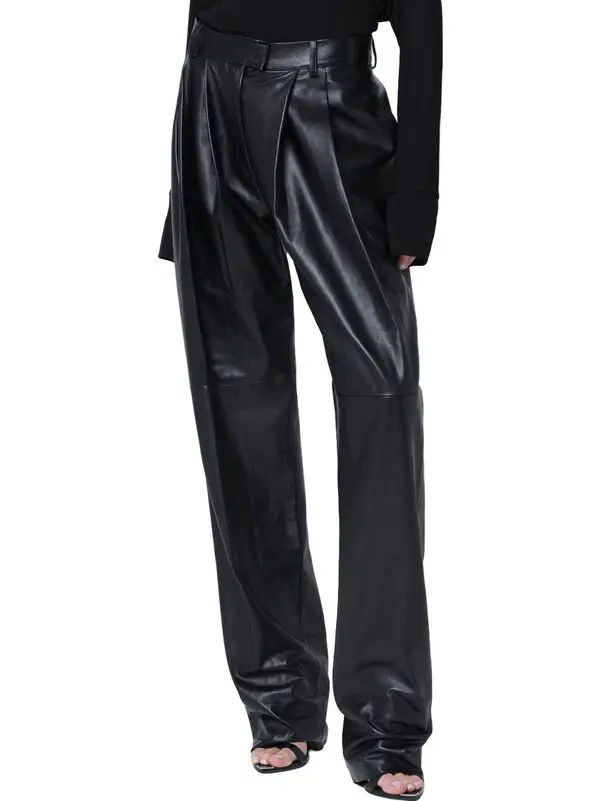 FRANCESCO MURANO Faux Leather Pleated Trousers - Black