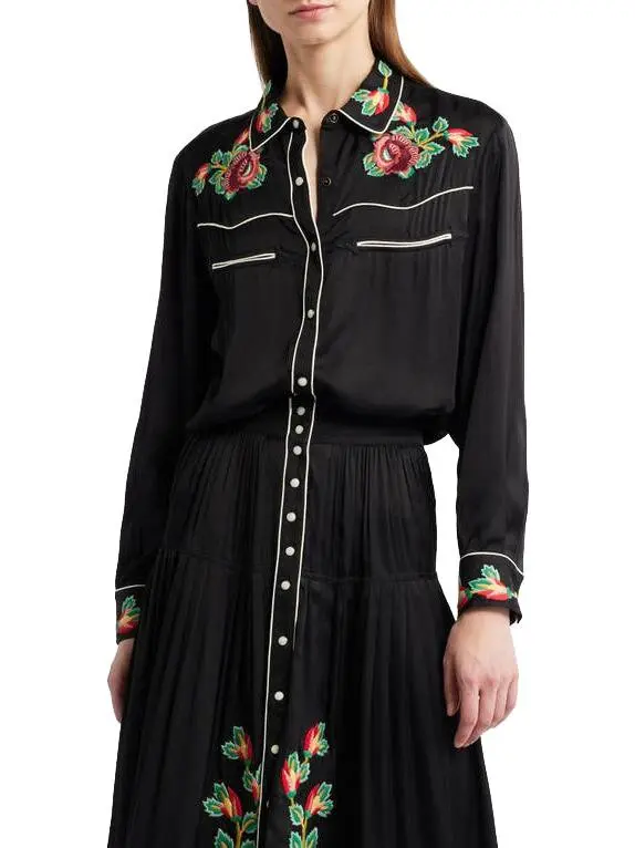 The Great. Heirloom Rose Snap-up Shirt - Black