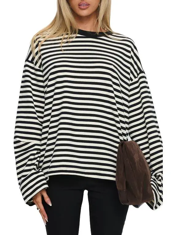 Princess Polly Oversized Striped T-shirt - White