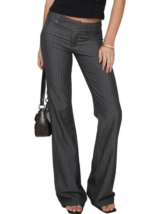 Princess Polly Kinkirk Pinstripe Low Rise Flare Pants - Grey