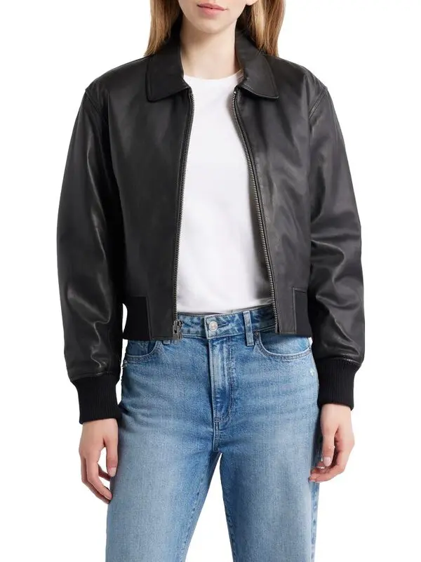 SCHOTT Leather Bomber Jacket - Black