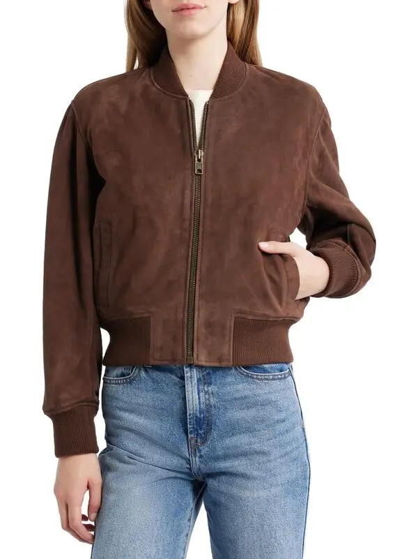 SCHOTT Suede Bomber Jacket - Brown