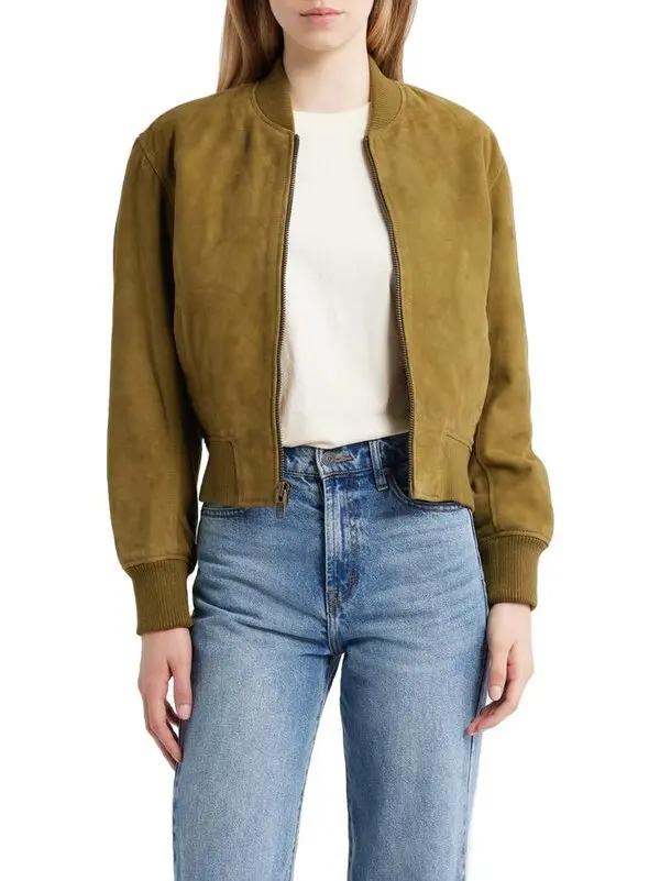 SCHOTT Suede Bomber Jacket - Olive