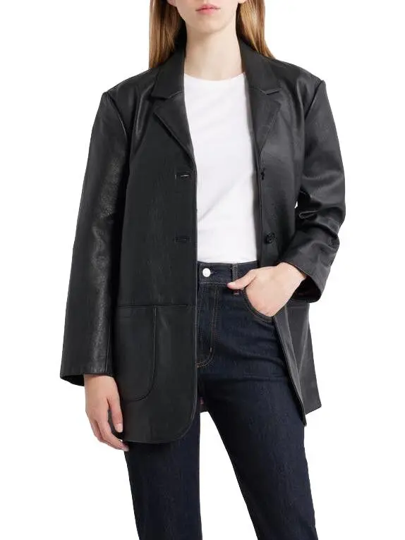 SCHOTT Oversized Leather Blazer - Black