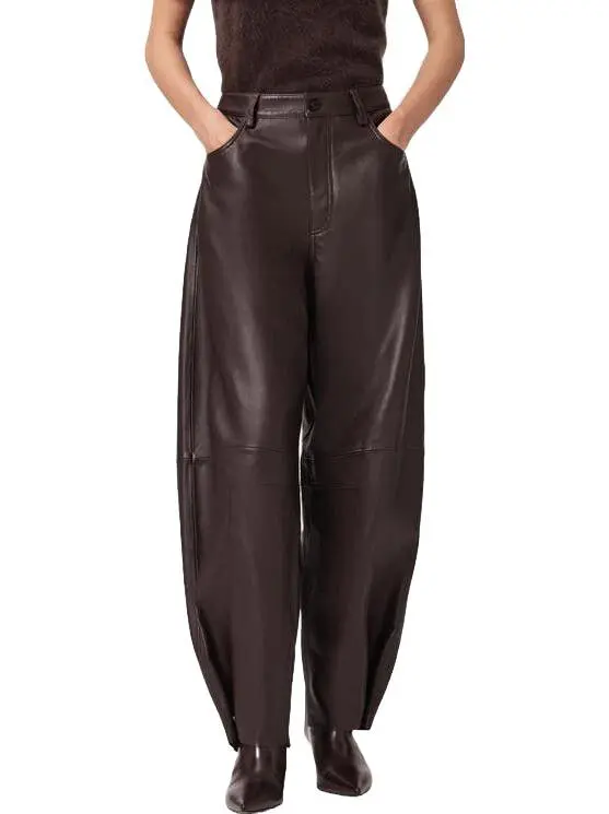 ALLSAINTS Jett Barrel Leg Leather Pants - Bitter Brown