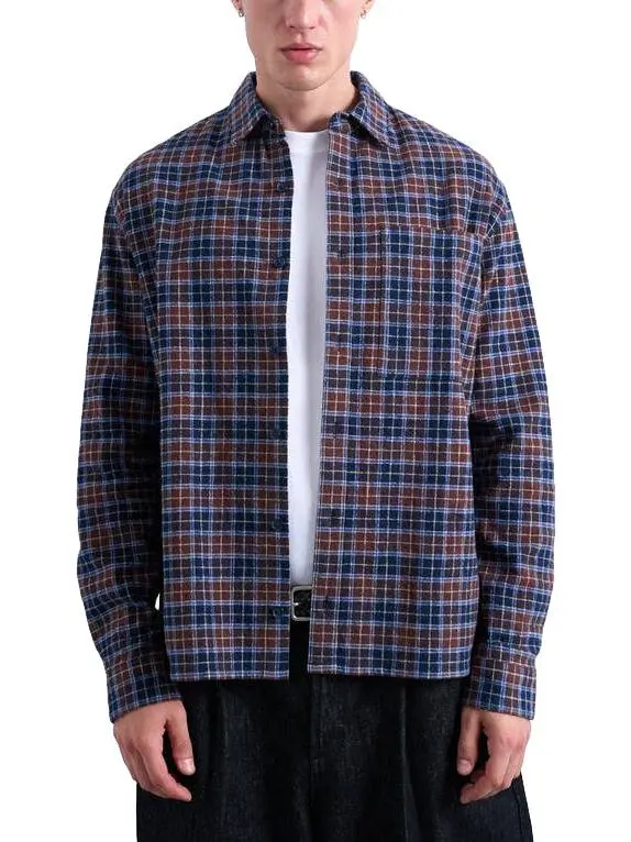 Topman Relaxed Fit Check Cotton Flannel Button-up Overshirt - Brown