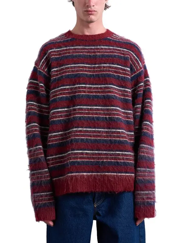 Topman Oversize Stripe Crewneck Sweater - Burgundy