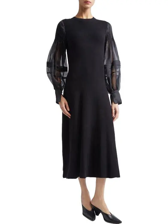 Altuzarra Carino Long Sleeve Silk Midi Dress - Black