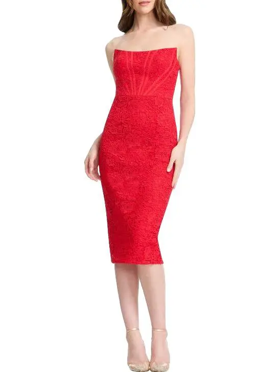 Dress The Population Cosette Strapless Lace Corset Cocktail Dress - Rouge