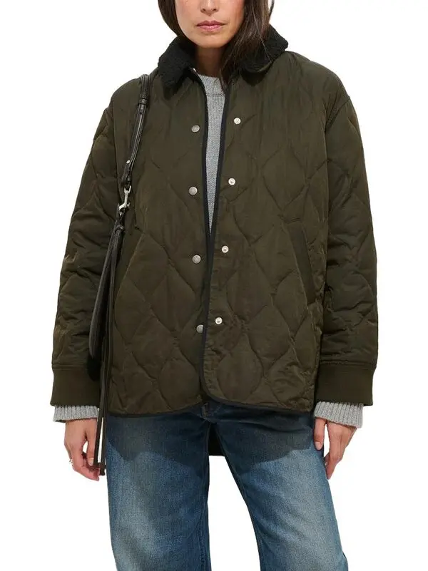 ALEX MILL Wembley Quilted Bomber Jacket With Faux Shearling Collar - Olive