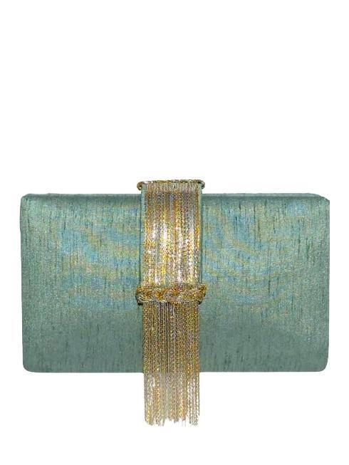 SIMITRI Dupioni Silk Fringe Clutch - Sage