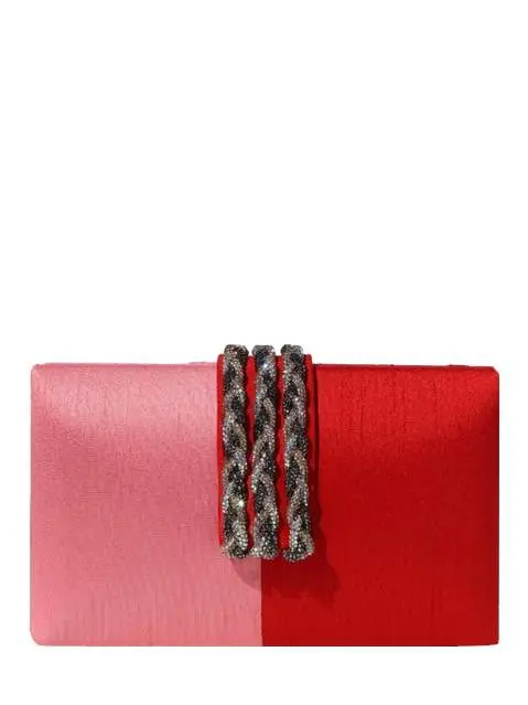 SIMITRI Braided Fringe Color Block Clutch - Coral