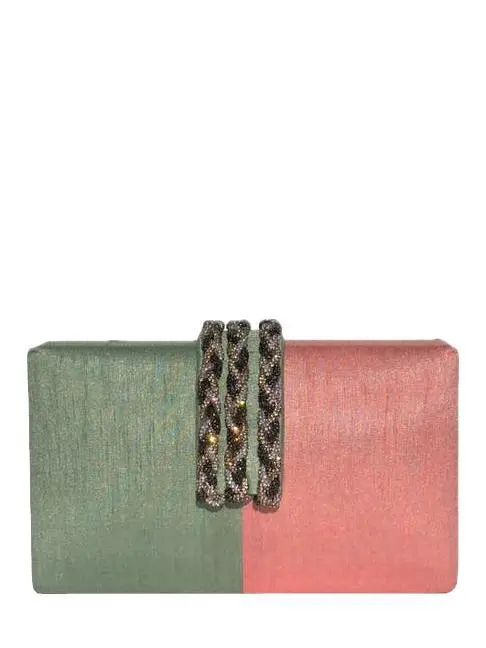 SIMITRI Braided Fringe Color Block Clutch - Guava