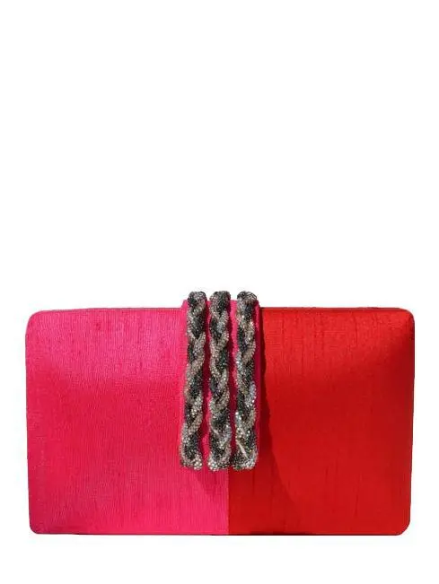SIMITRI Braided Crystal Flap Clutch - Gulaab
