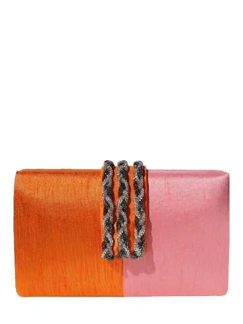 SIMITRI Braided Crystal Flap Clutch - Mango