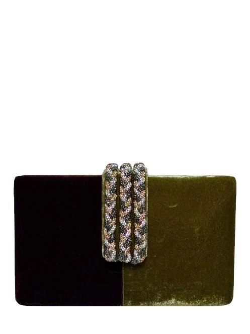 SIMITRI Braided Crystal Flap Clutch - Mocha