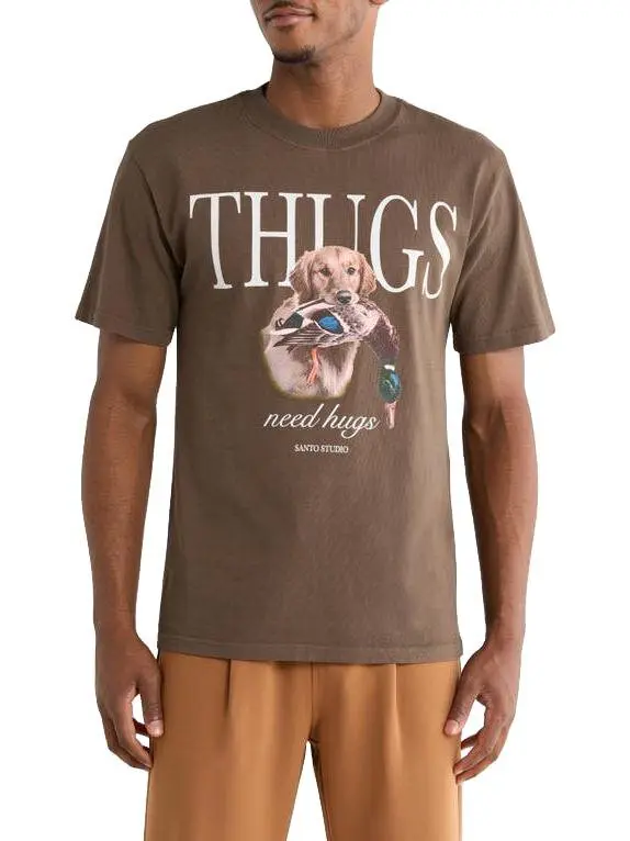 SANTO STUDIO Thugs Hunt Cotton Graphic T-shirt - Holy Brown