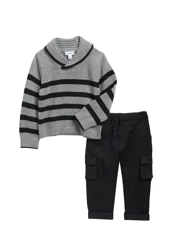 Splendid Stripe Sweater And Cargo Pants Set - Black Stripe