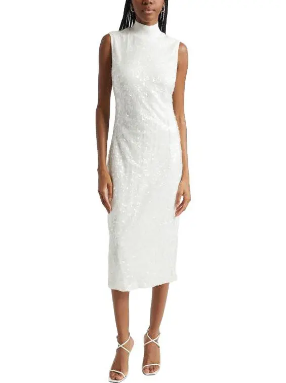 Ramy Brook Catherine Sequin Sleeveless Dress - Winter White Sequin