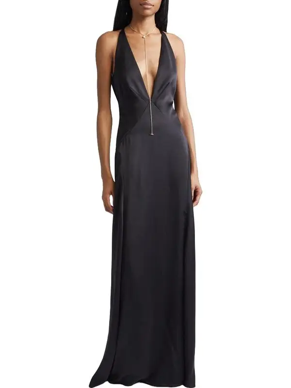 Ramy Brook Belle Plunge Neck Gown - Black