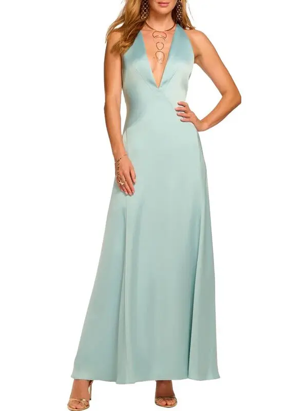 Ramy Brook Belle Plunge Neck Gown - Moonstone Blue