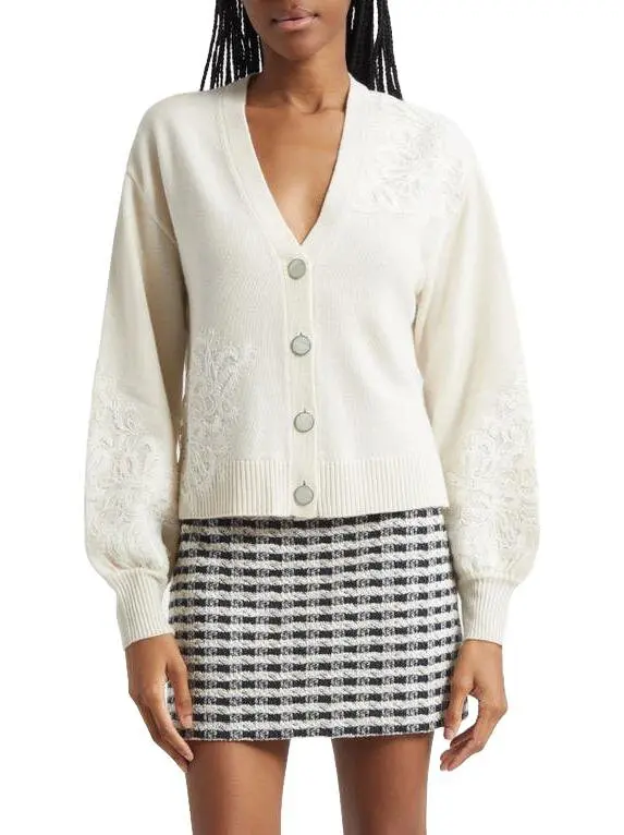Ramy Brook Wool And Cashmere Cardigan With Lace Detail - Winter White Combo
