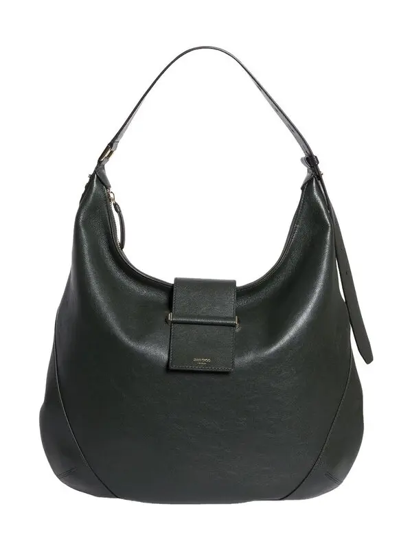JIMMY CHOO Medium Bar Hobo Leather Shoulder Bag - British Green/shiny Gold