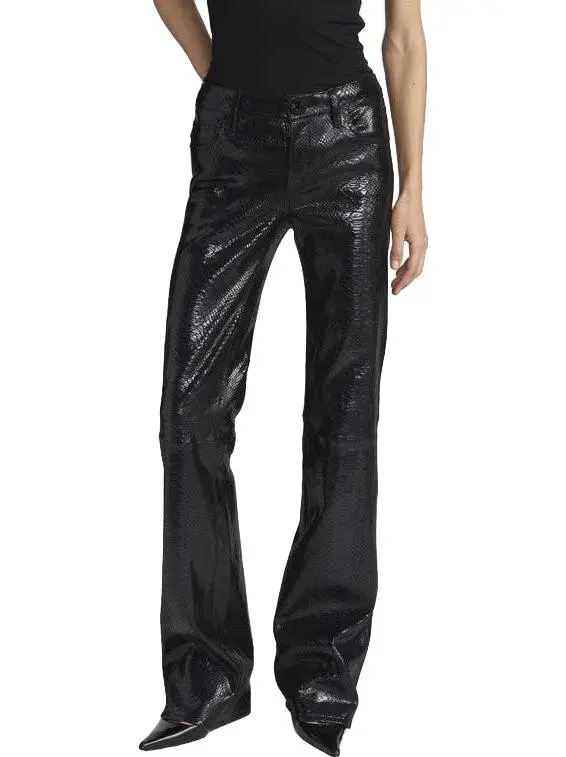 FRAME Faux Snakeskin Bootcut Leather Pants - Black Snake