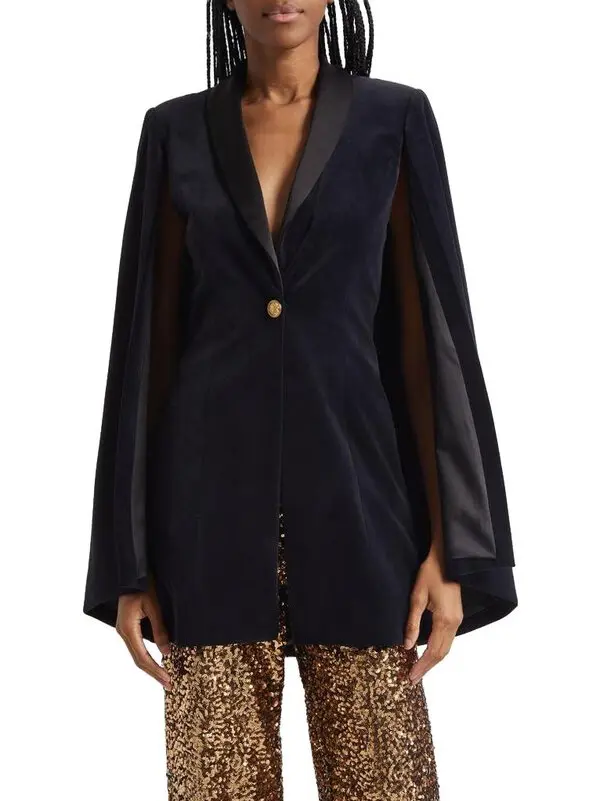 Alice + Olivia Velvet Cape Jacket With Shawl Collar - Black