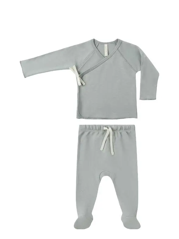 QUINCY MAE Wrap Top And Footed Pants Set - Blue