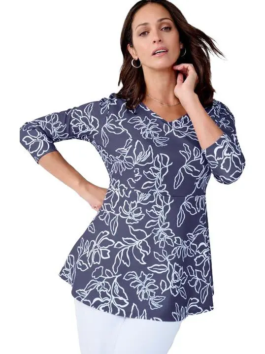 JESSICA LONDON Knit Crepe Peplum Top With Sweetheart Neckline - Deep Dusk Floral