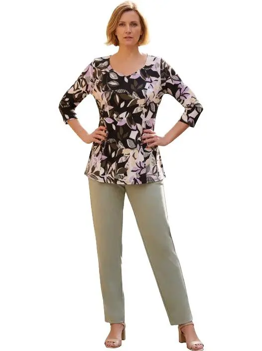 JESSICA LONDON Knit Crepe Peplum Top With Sweetheart Neckline - Green Multi Ferns