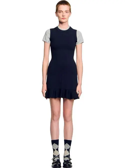 Sandro Short Knit 2-in-1 Dress - Navy Blue