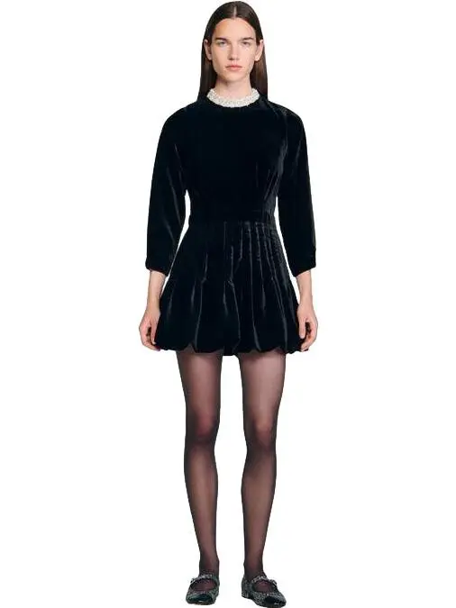 Sandro Beaded Velvet Mini Dress - Black