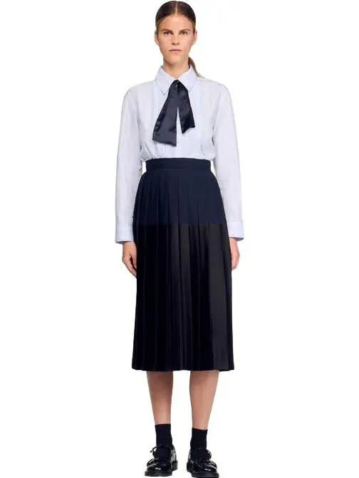 Sandro Midi Pleated Skirt - Navy Blue