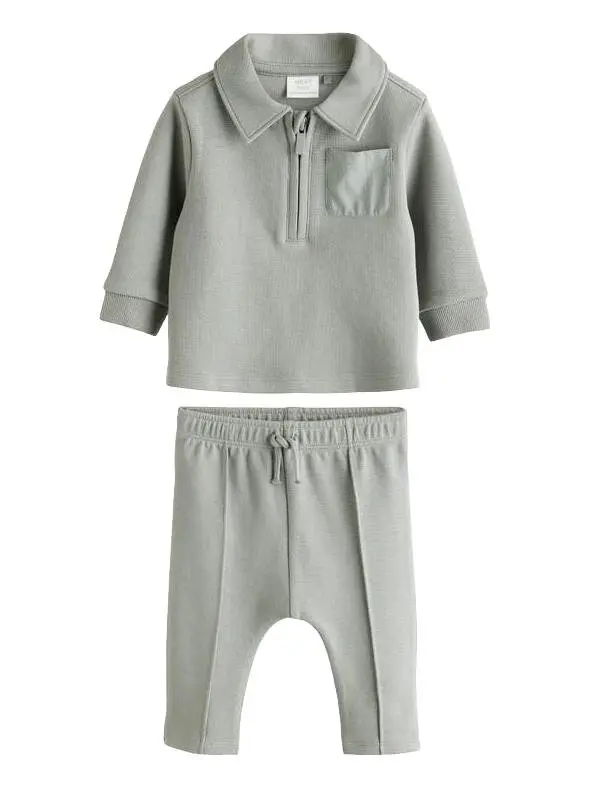 NEXT Half Zip Polo & Pleated Pants Set - Grey