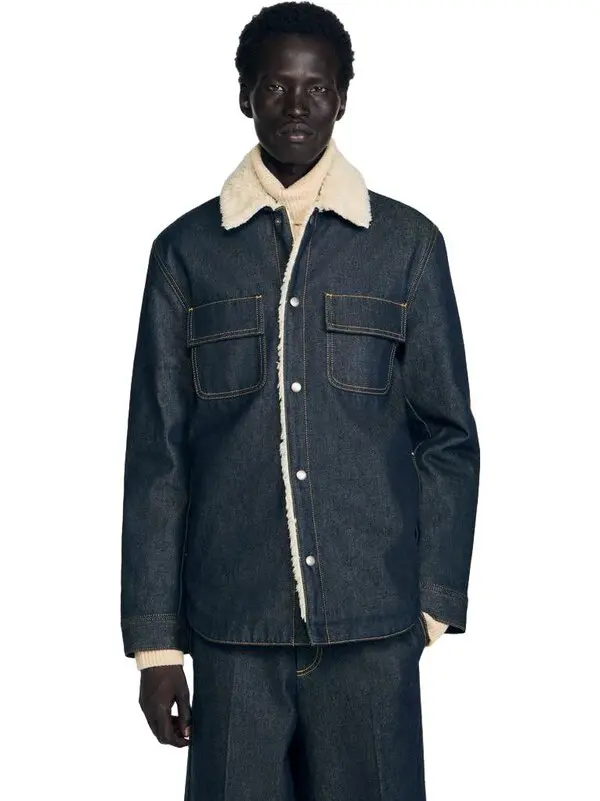 Sandro Denim Jacket With Faux Shearling Lining - Raw-denim