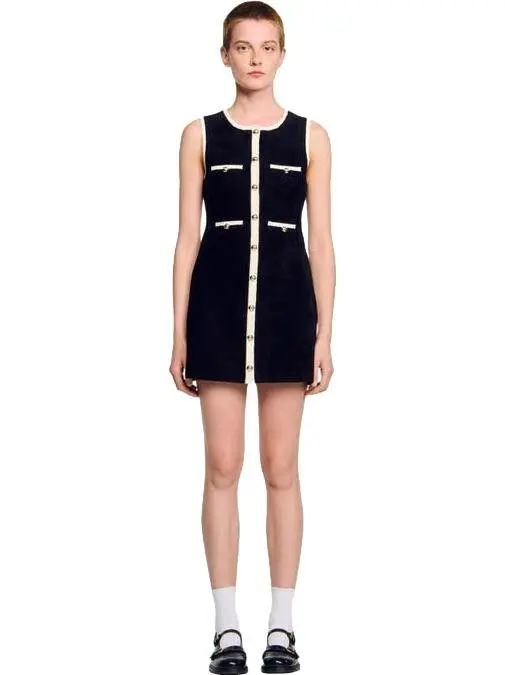 Sandro Sleeveless Velvet Knit Mini Dress - Black