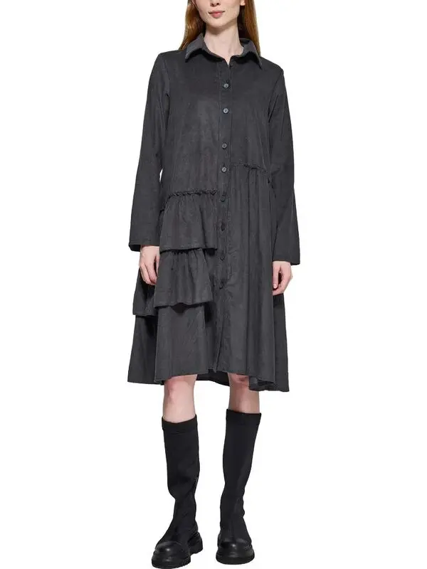 LUUKAA Isolde Ruffled Cord Velvet Shirt Dress - Mink Color