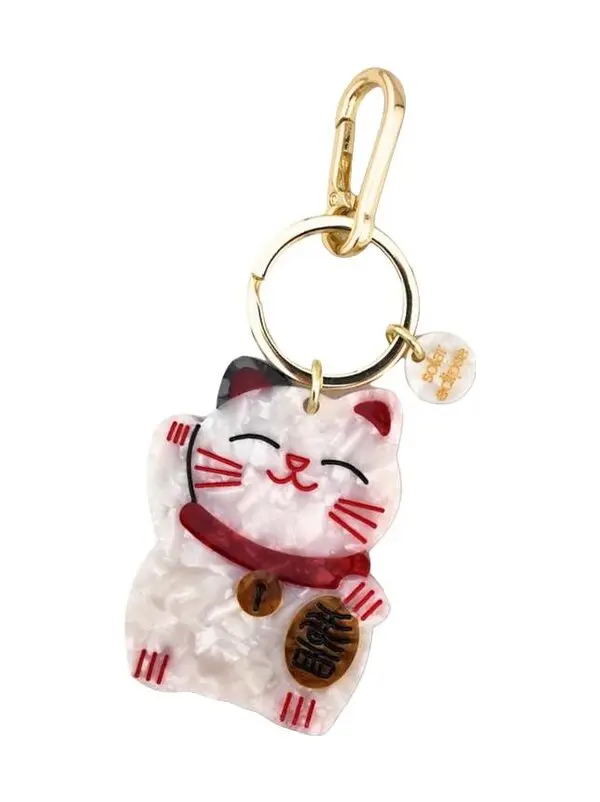 SOLAR ECLIPSE Hand-painted Lucky Cat Keychain - White