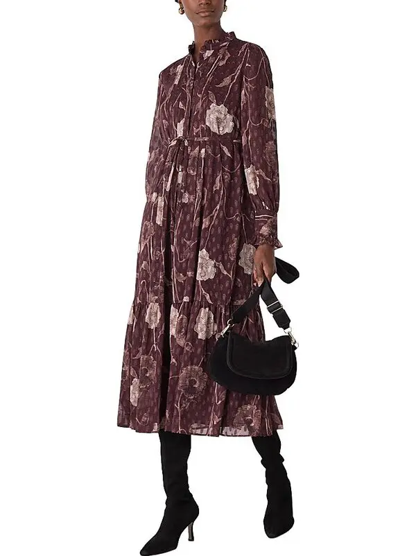 Whistles Pleated Midi Dress - Burgundy/multi