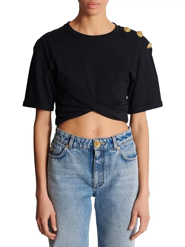 Balmain Cropped Tie T-shirt - Black