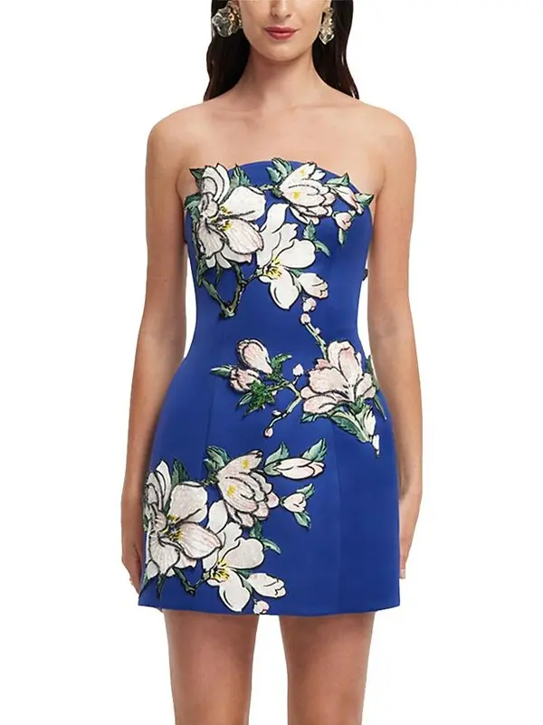 LEO LIN Zaria Applique Floral Bustier Minidress - Blue
