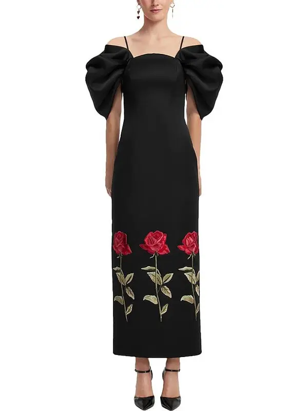 LEO LIN Arabella Embroidered Maxi Dress - Ebony
