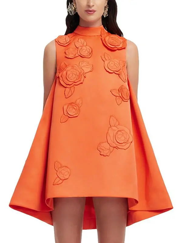 LEO LIN Fallon Applique Floral Minidress - Saffron