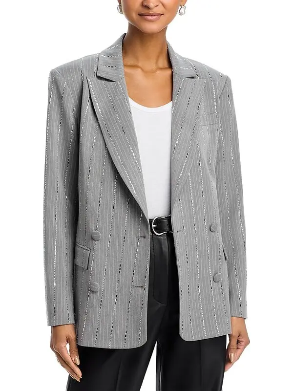 Aqua X Salvatorre Rizza Crystal Pinstripe Blazer - Gray