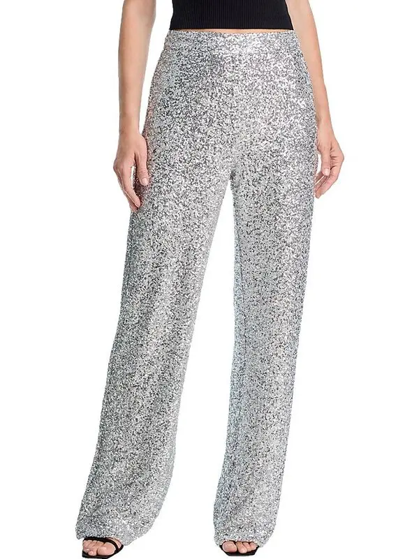 Aqua Sequin Wide Leg Pants - Silver